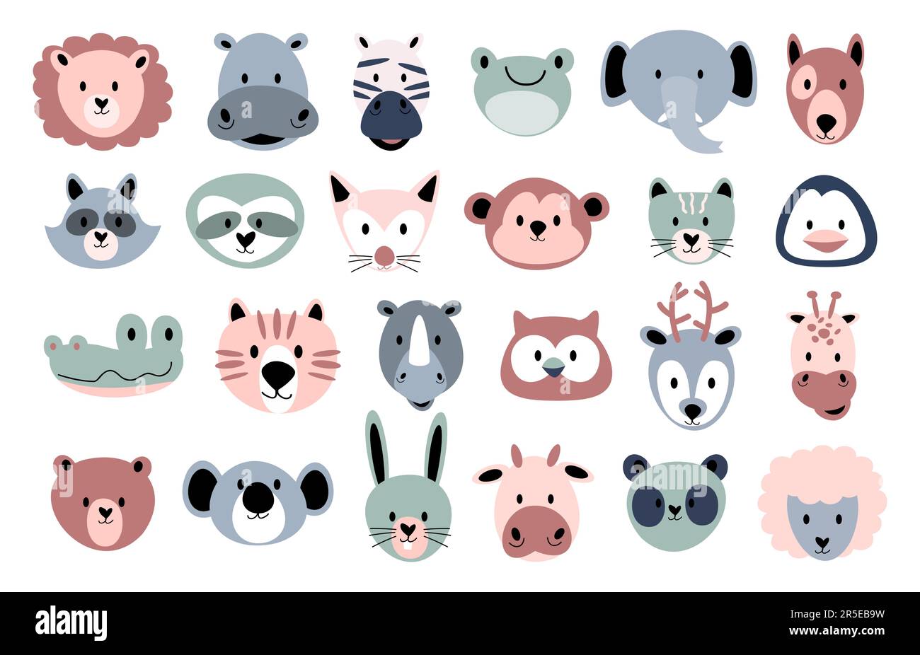 Wildlife animals head . Flat design . Vintage style . Vector ...