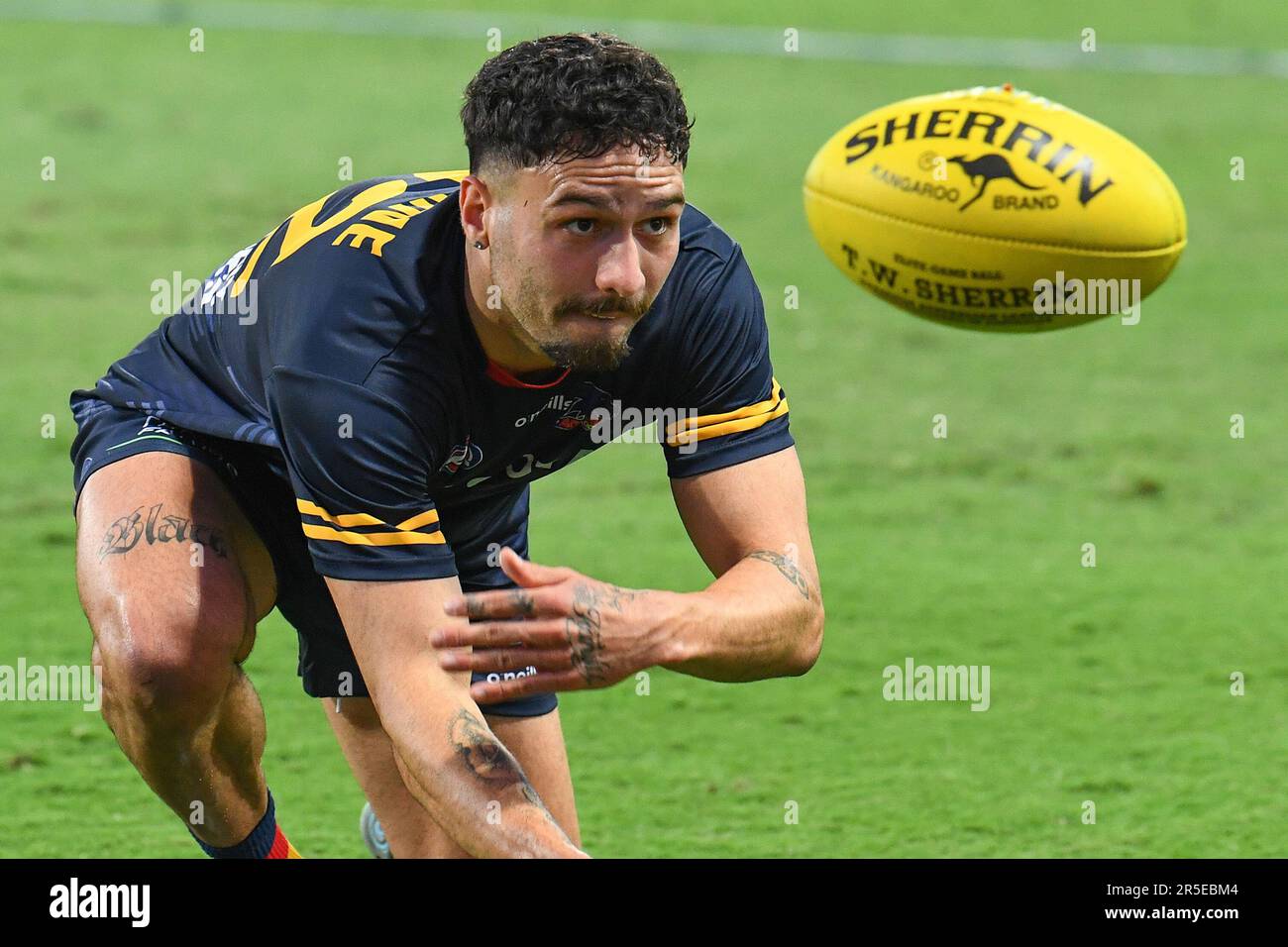 Izak Rankine of the Crows warms up before the AFL Round 12 match ...