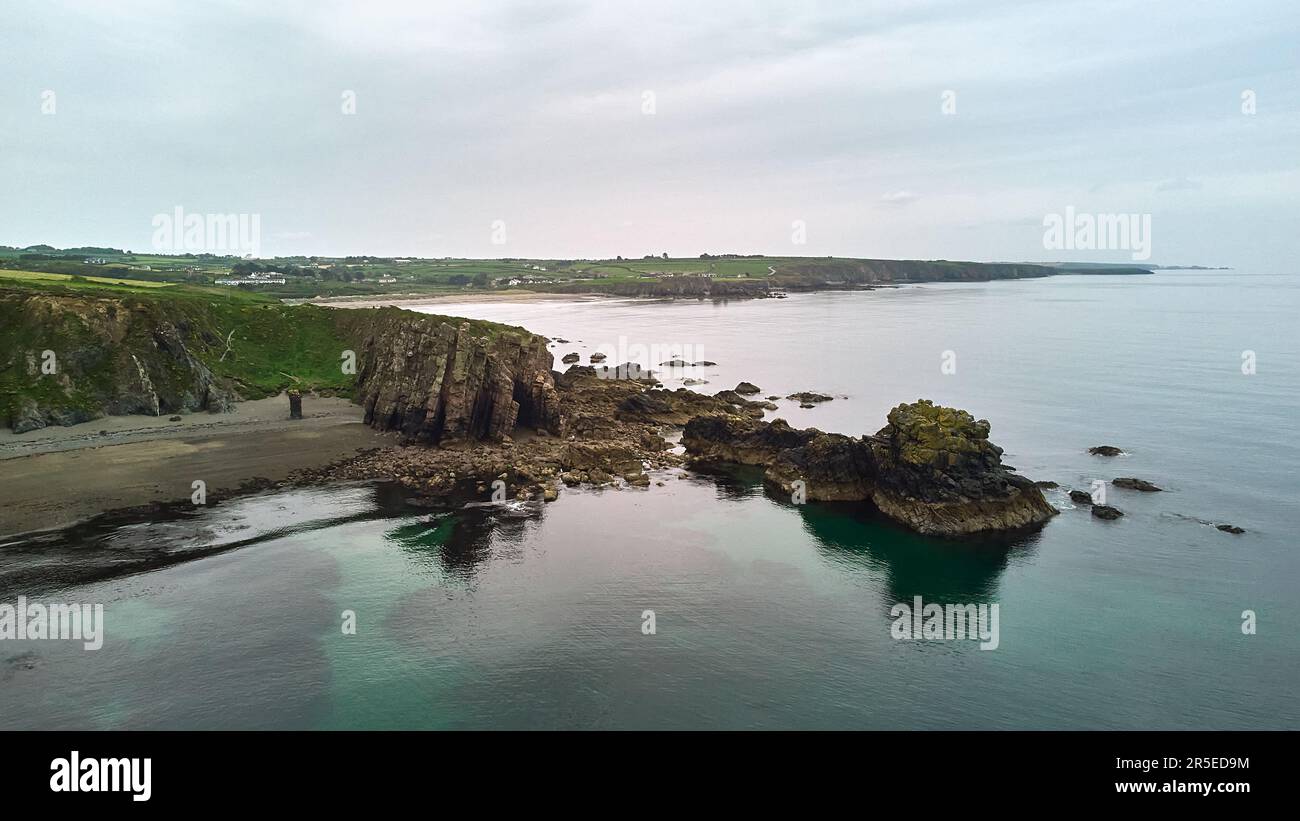 Drone view of Hills of Cooper Coast of Waterford Ireland. Tra na mBó ...