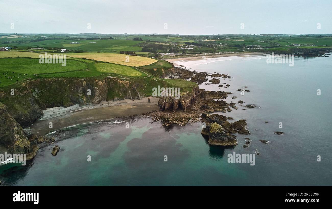 Drone view of Hills of Cooper Coast of Waterford Ireland. Tra na mBó ...