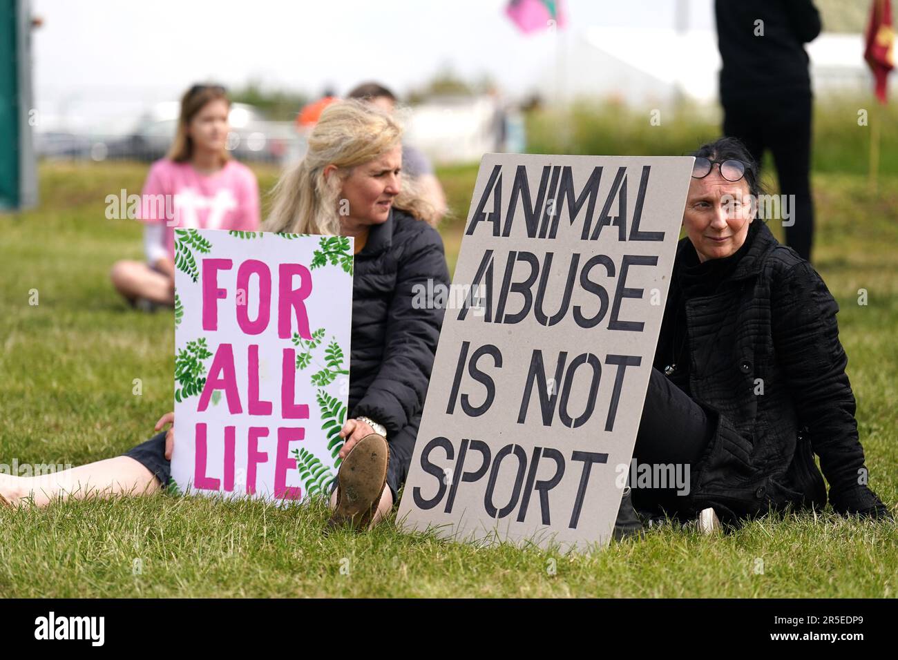 Animal rights protest group Animal Rising with signs outside the ...