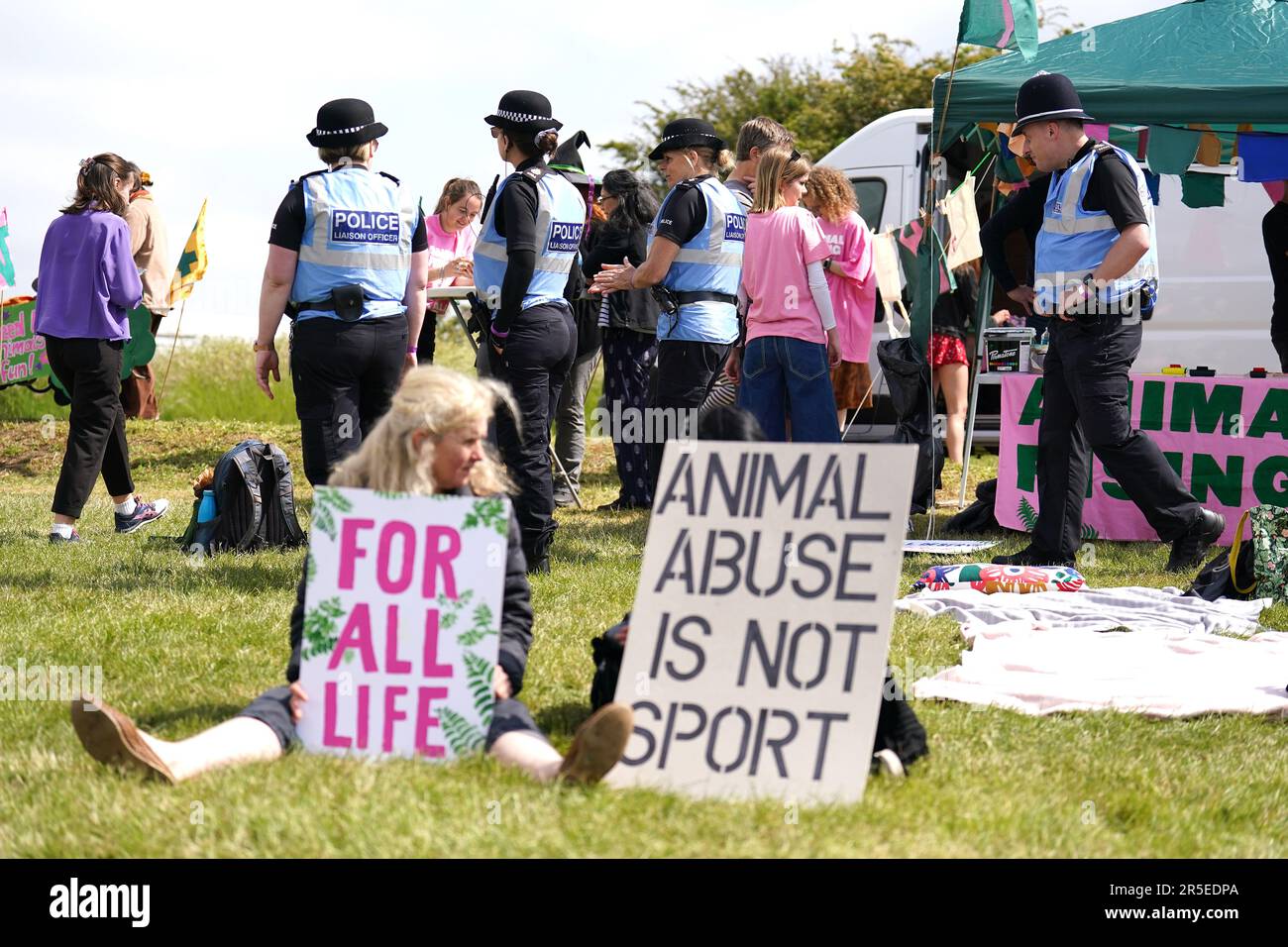 Animal rights protest group Animal Rising with signs as Police Liaison ...