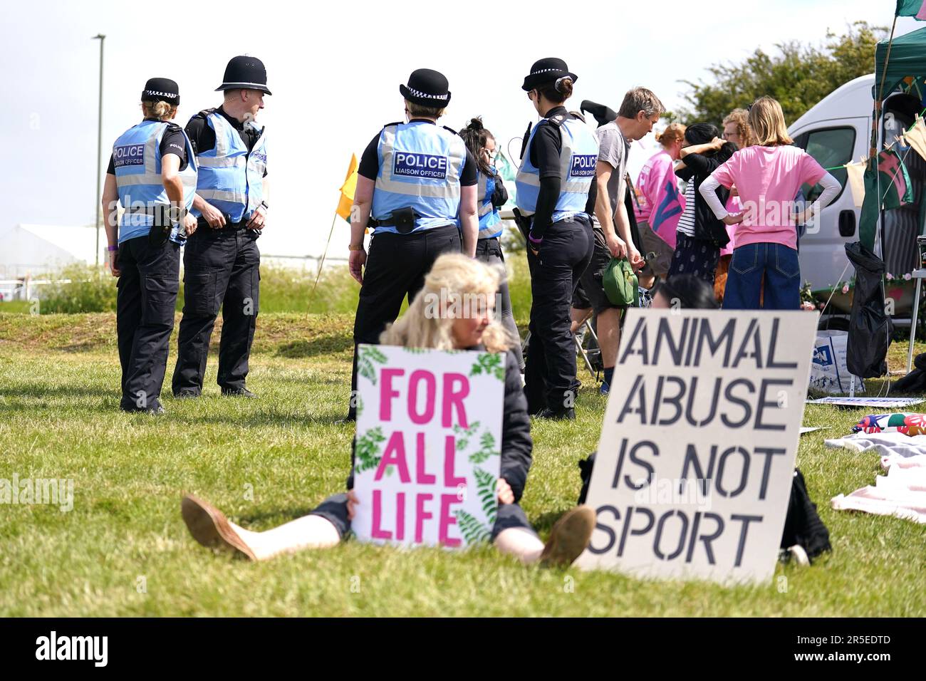 Animal rights protest group Animal Rising with signs as Police Liaison ...