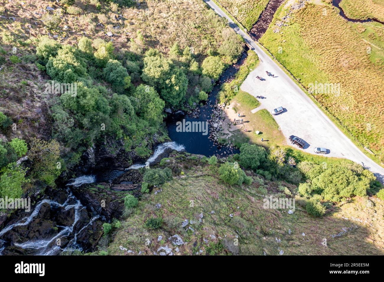 Aerial of Assaranca Waterfall in County Donegal - Ireland Stock Photo ...