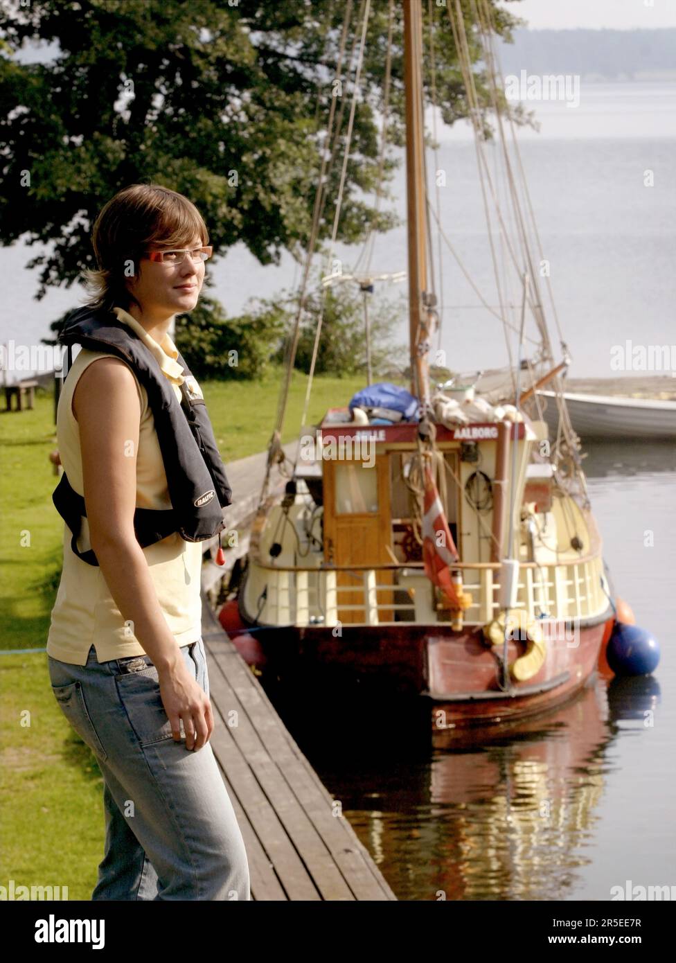 A lock keeper during her summer job at Göta canal, Motala, Sweden Stock ...