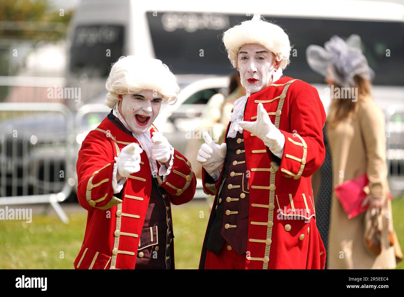 Racegoers in fancy dress and face paint during Derby Day of the 2023 ...