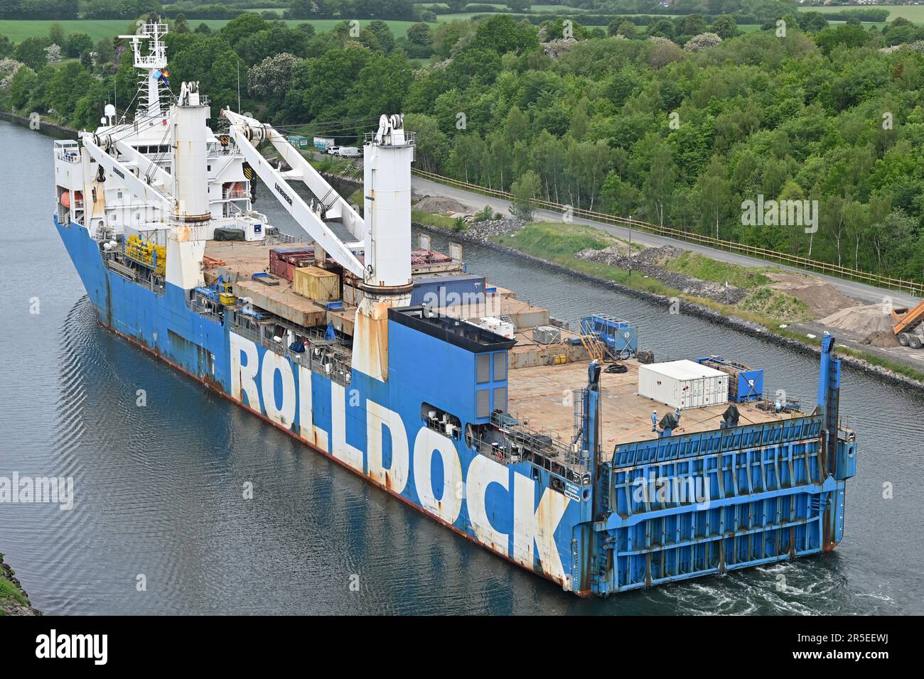 Dockship ROLLDOCK STORM passing the Kiel Canal. Flag changed to ...