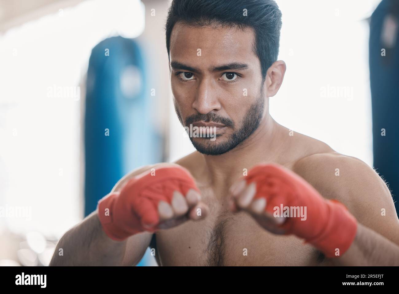 Sports, boxing and portrait of man in gym for training, workout and ...