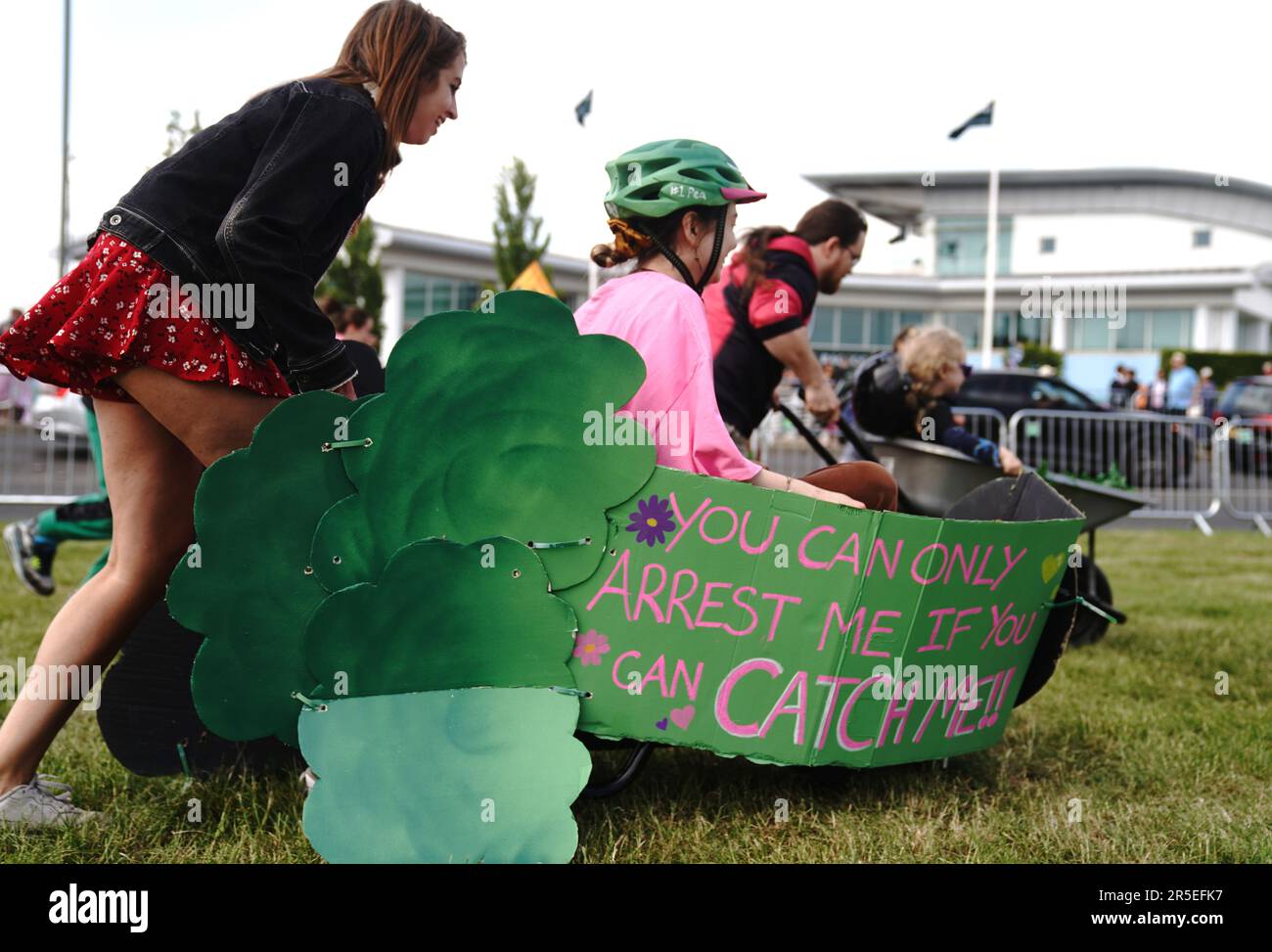 Animal rights protest group Animal Rising in wheelbarrows outside the ...
