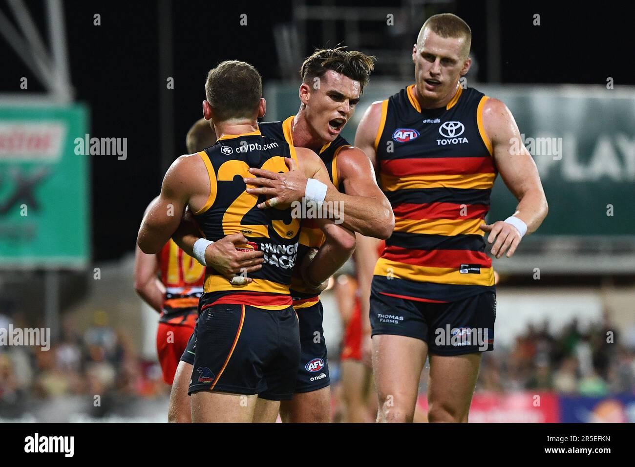 Darwin, Australia. 03rd June, 2023. Ben Keays of the Crows celebrates a ...