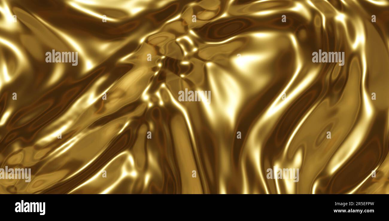 Illustration of a 3D rendered gold background with a flowing wave ...