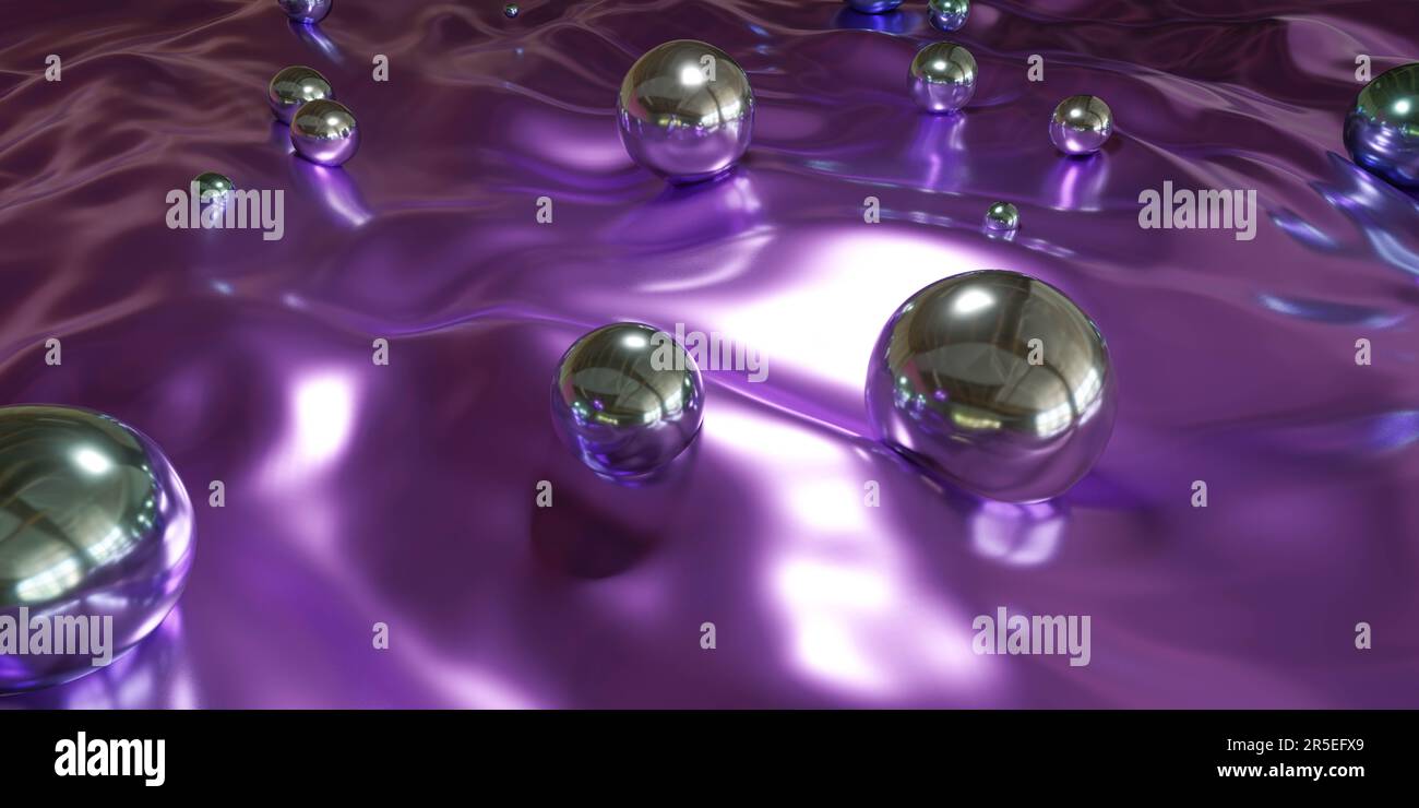 Illustration of shiny balls on a reflective surface in 3D render 3d ...