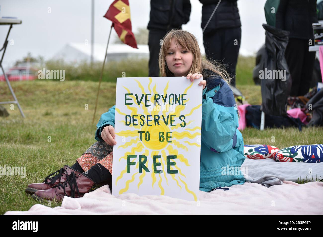 Epsom Downs Surrey, UK. 3 June 2023. Animal Rising stage a one day ...