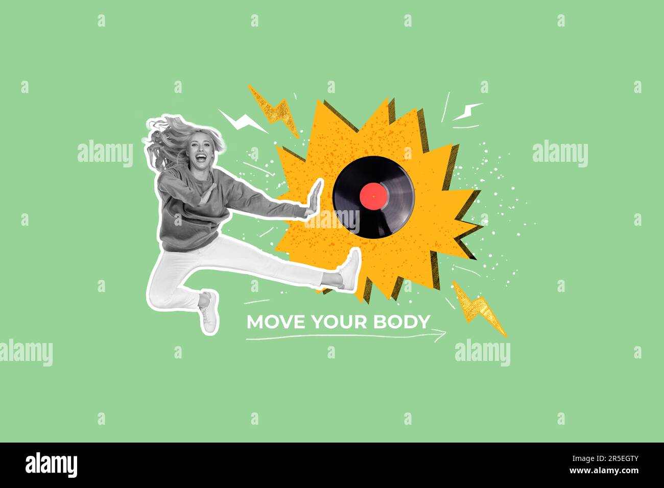 Poster banner collage of active lady advertising crazy dance hall ...