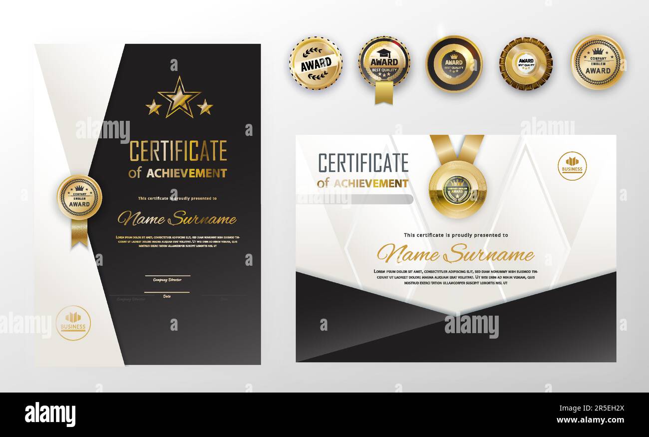 Certificate Blank and gold stars. Black gradient triangles on white ...