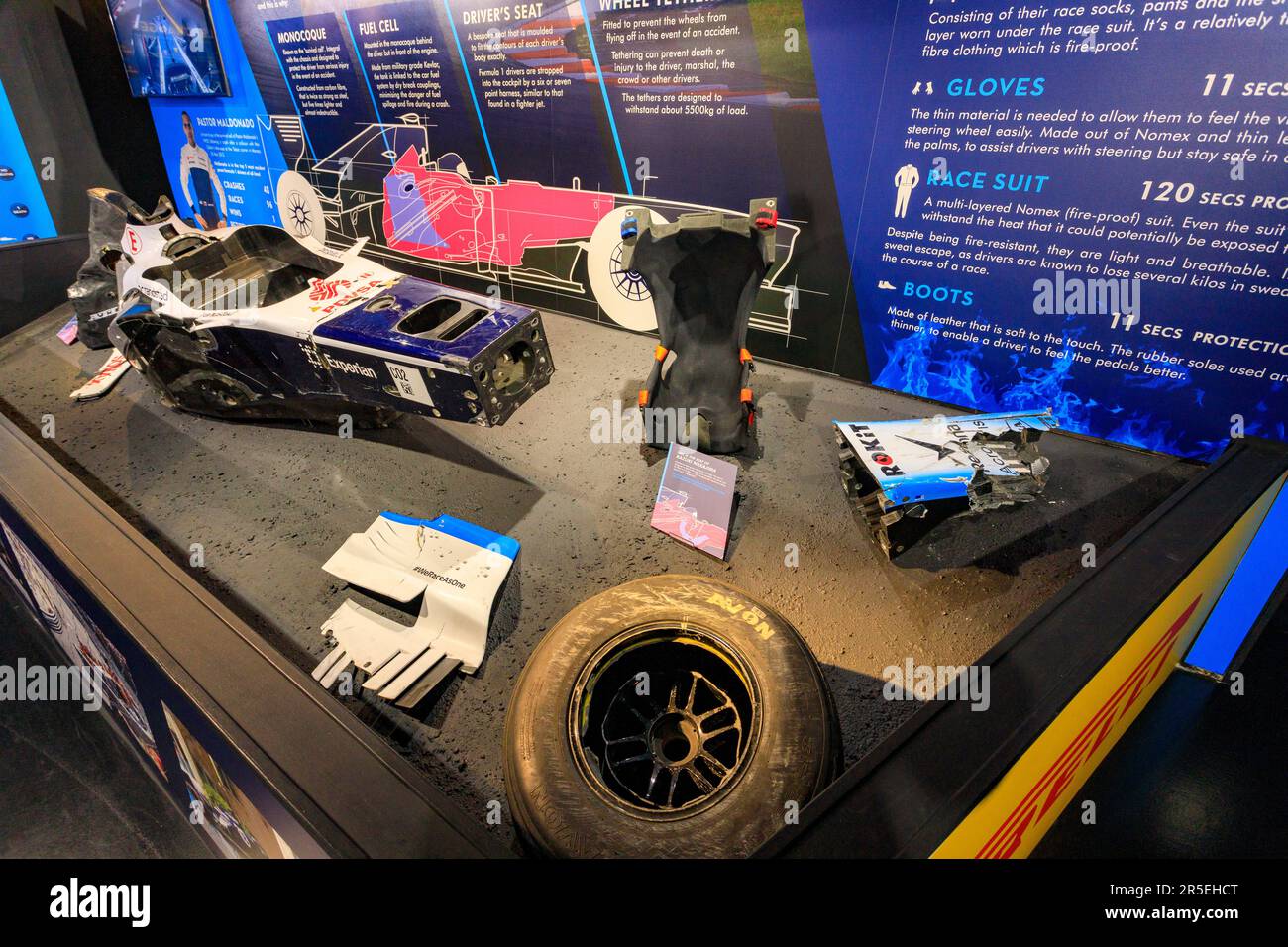 Safety features of an F1 car in the Williams Room at the Haynes ...