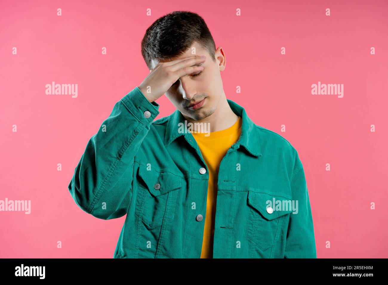 Worried sad man, no, he forgot. Disappointed guy feeling sorrow, regret ...