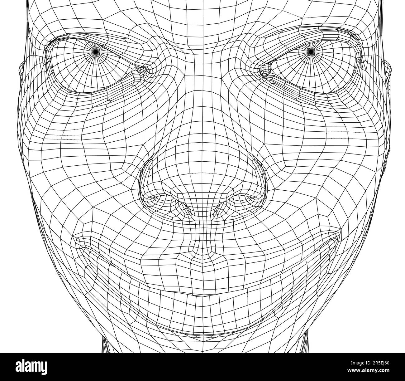 Girl head wireframe with sinister smile facial expression from black ...