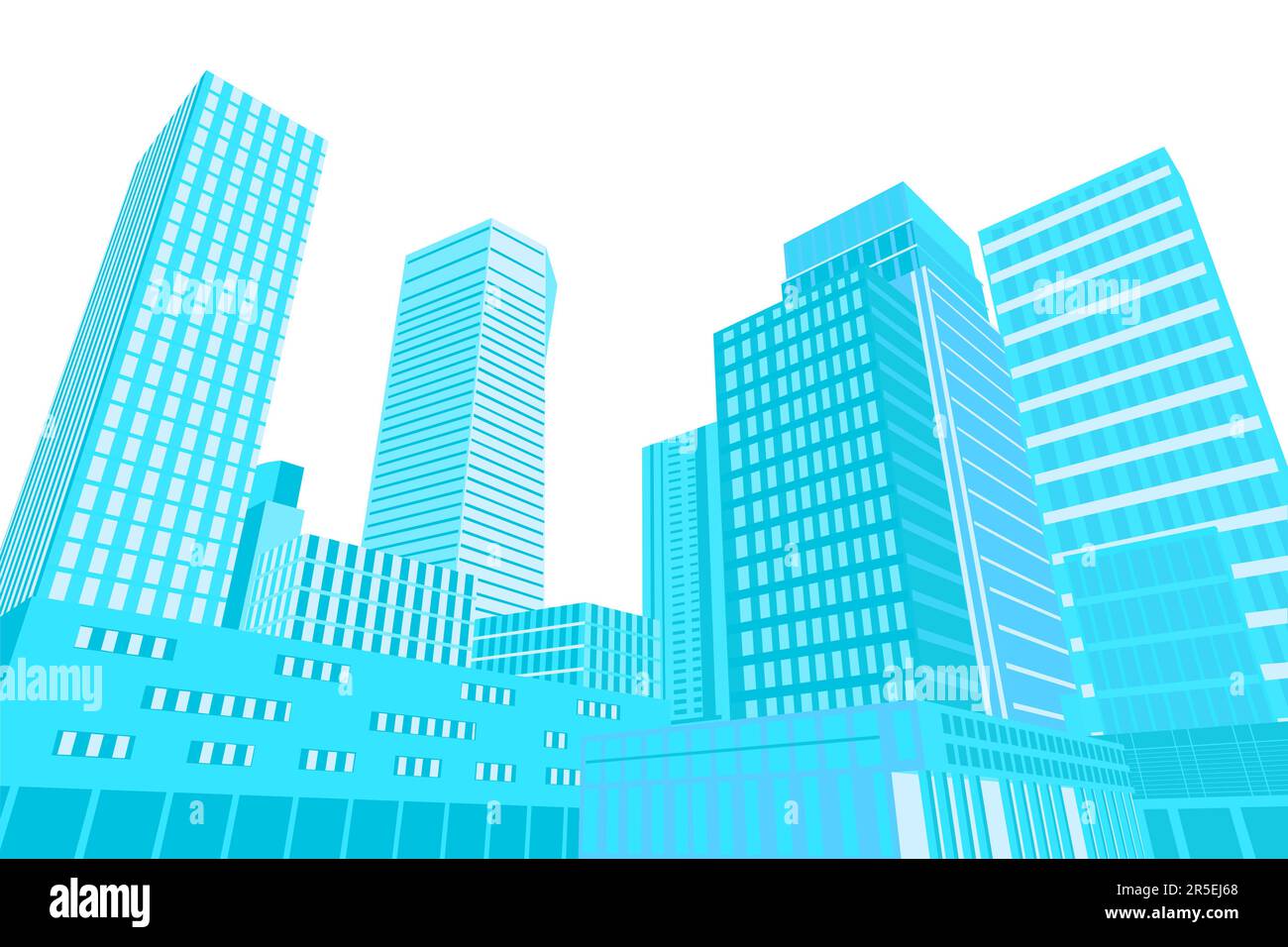 Many skyscrapers in blue colors isolated on a dark background. Bottom ...