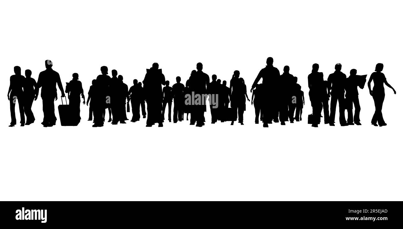 Silhouette of a crowd of people in different positions isolated on a white background. People ...