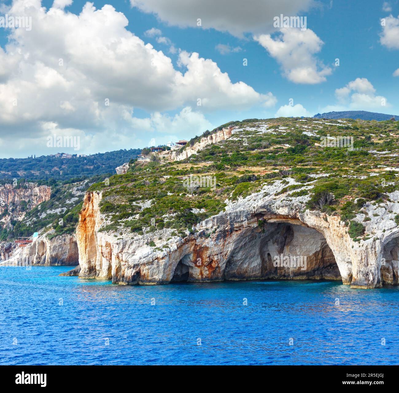 View of Blue Caves from ferry (Zakynthos, Greece, Cape Skinari Stock ...