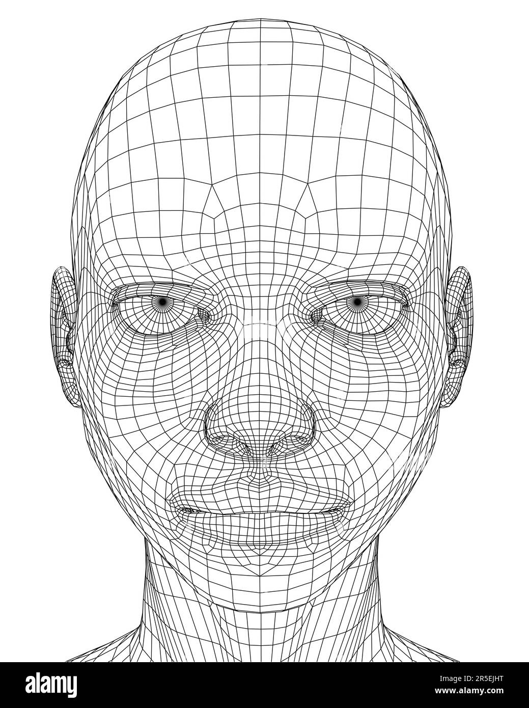 Wireframe of a girl head with a displeased facial expression from black ...