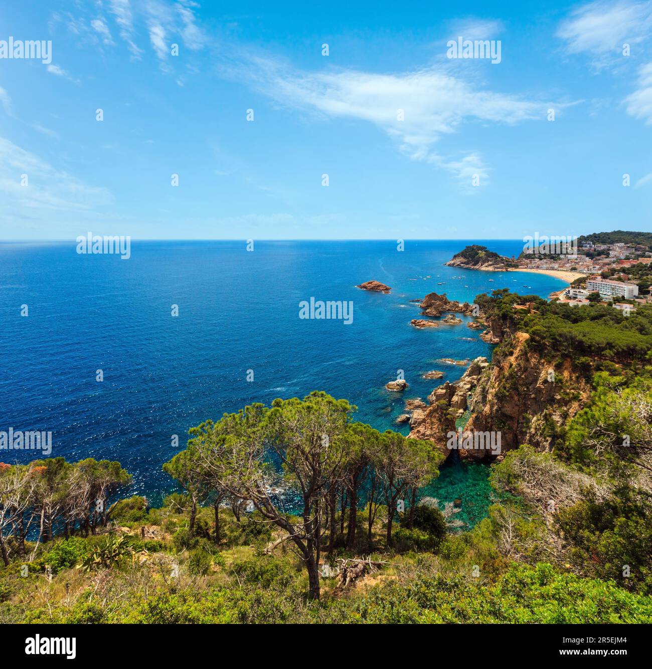 Summer sea coastline landscape and Tossa de Mar fishing town on the ...