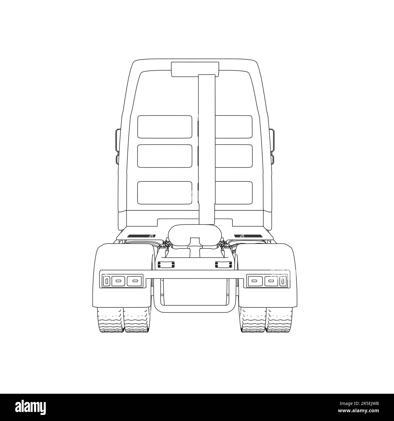 Outline Of A Truck Without A Trailer From Black Lines Isolated On A White Background Back View