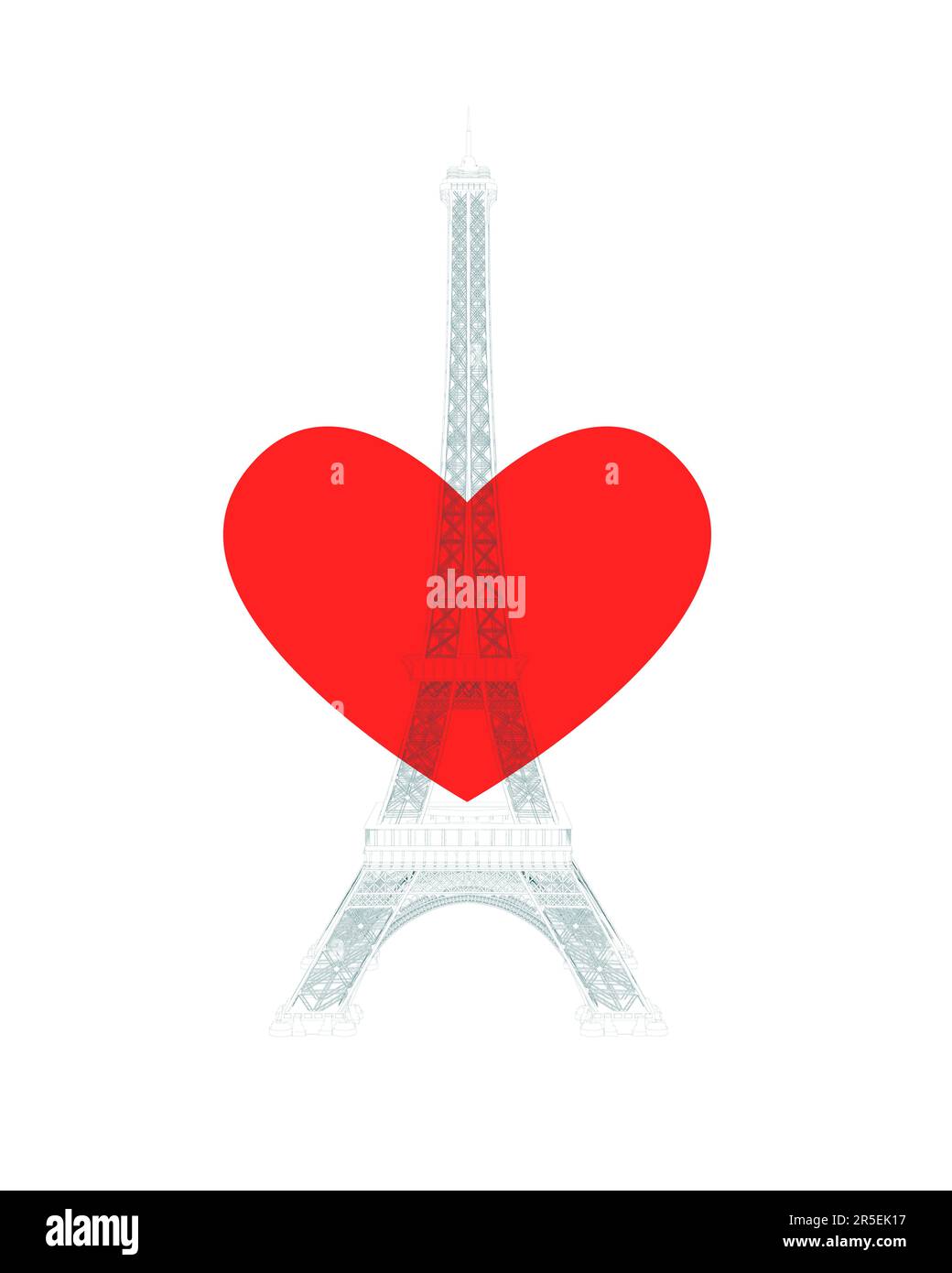 Outline of a detailed Eiffel Tower with a red heart in the middle ... Outline of a detailed Eiffel Tower with a red heart in the middle ...