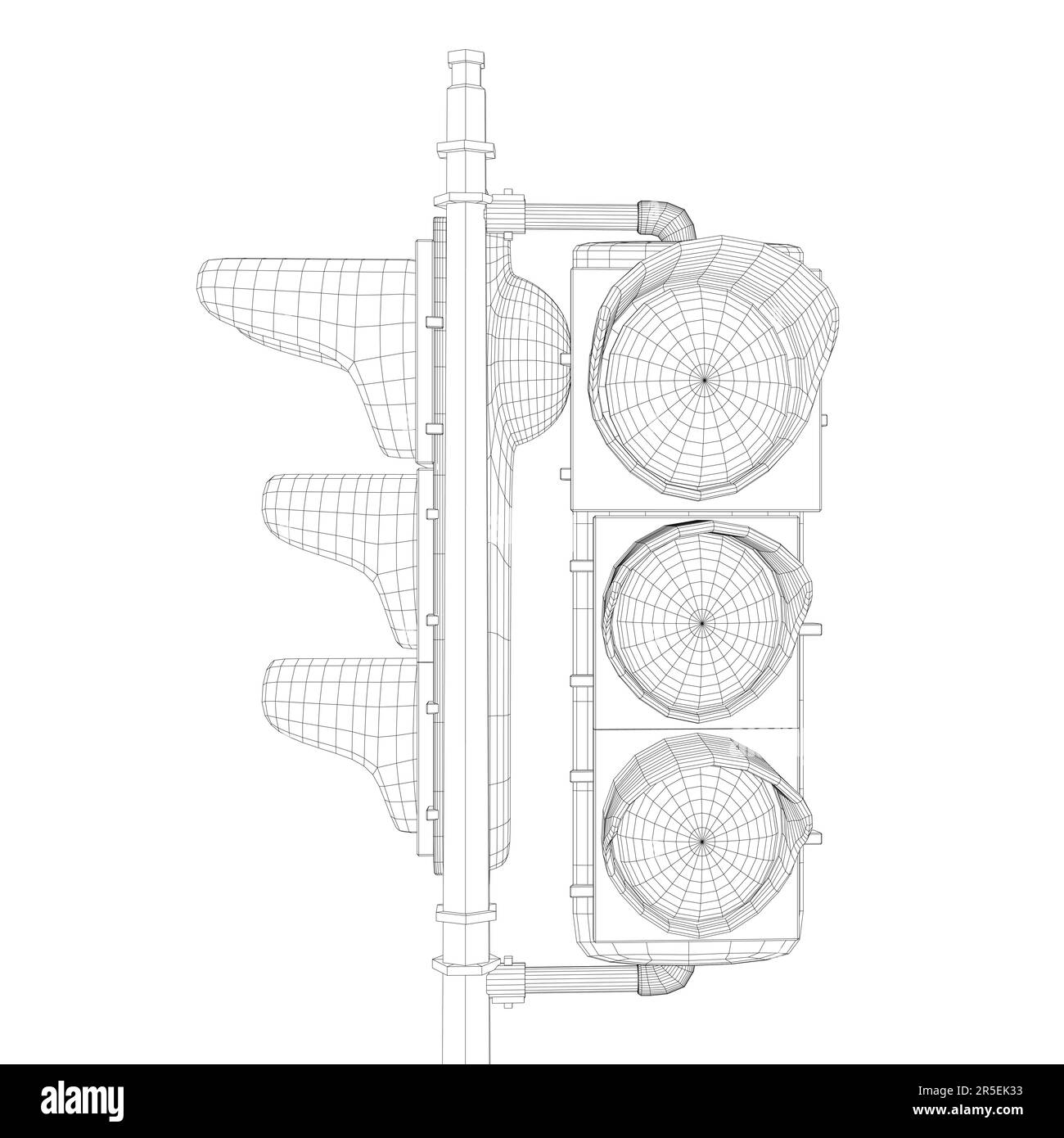 Traffic Light Wireframe From Black Lines Isolated On White Background 3d Vector Illustration