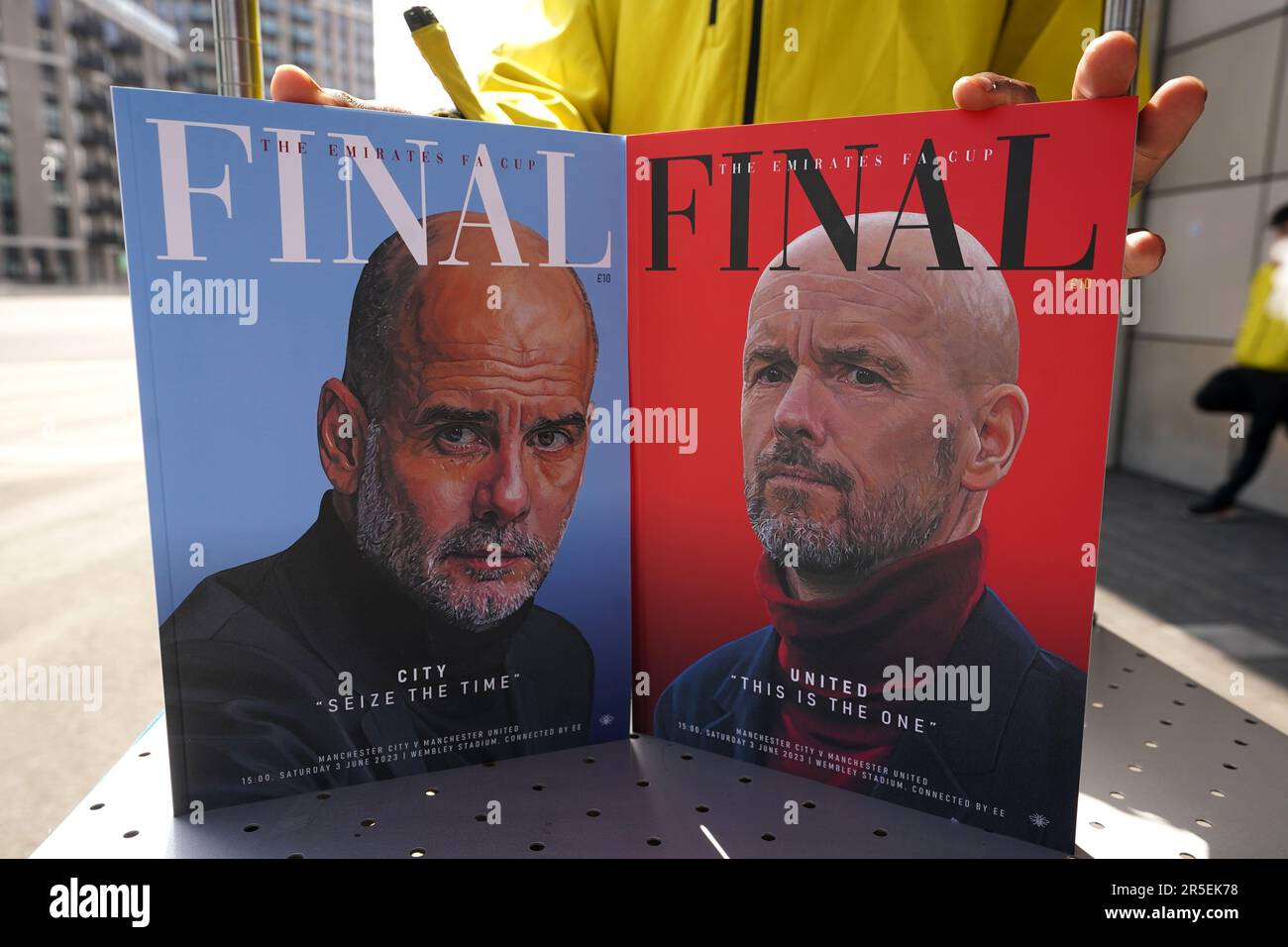 A detailed view of matchday programmes for sale ahead of the Emirates ...