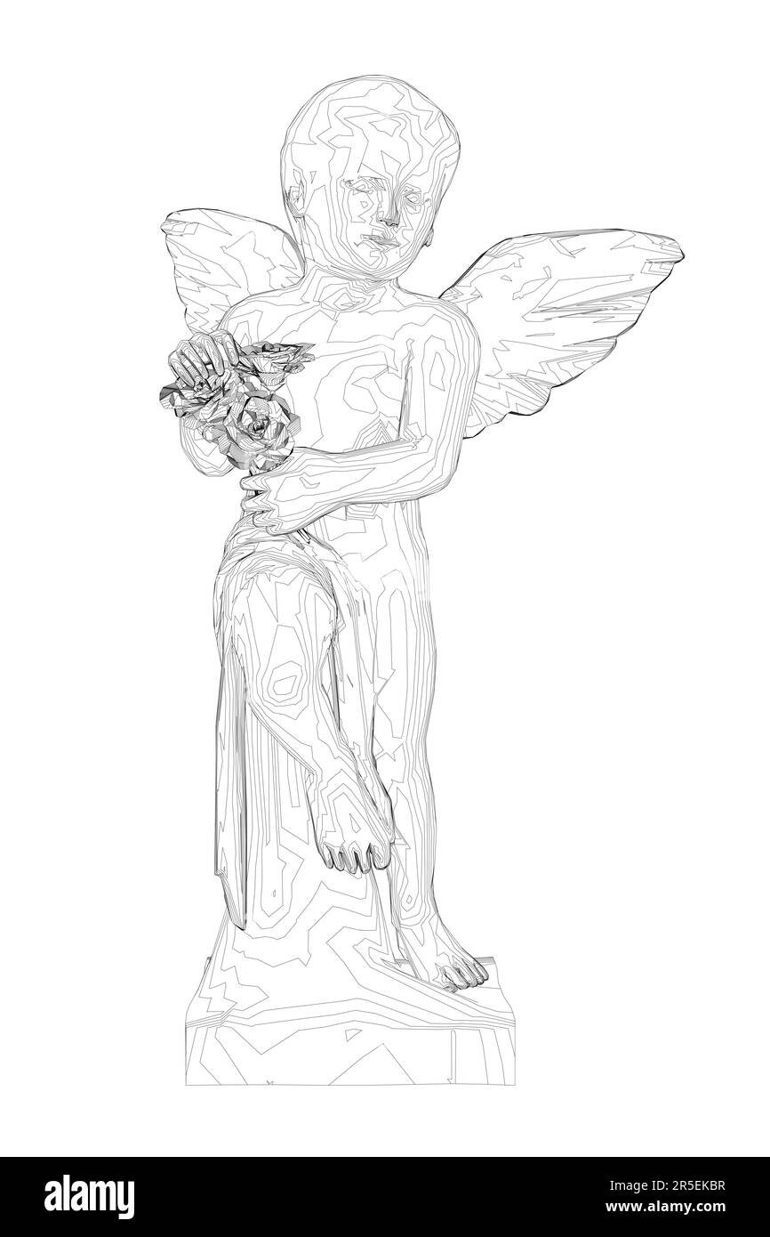 Outline of a baby angel with wings and flowers in hands from black ...