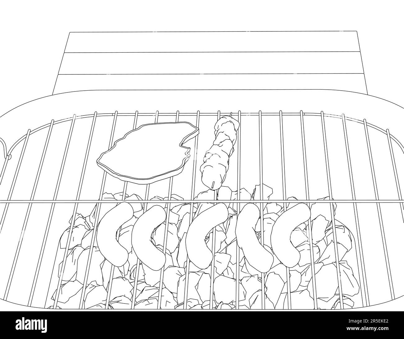 Contour of a brazier with meat and sausages from black lines isolated ...