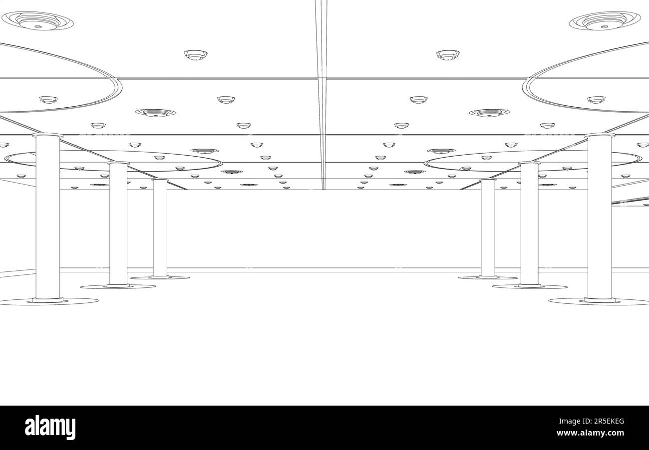Outline of the room with columns made of black lines isolated on a ...