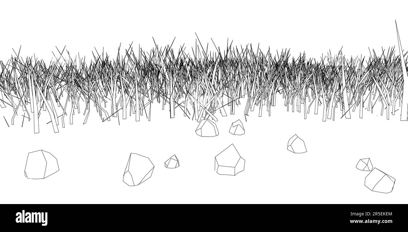 Grass contour with stones from black lines isolated on white background ...