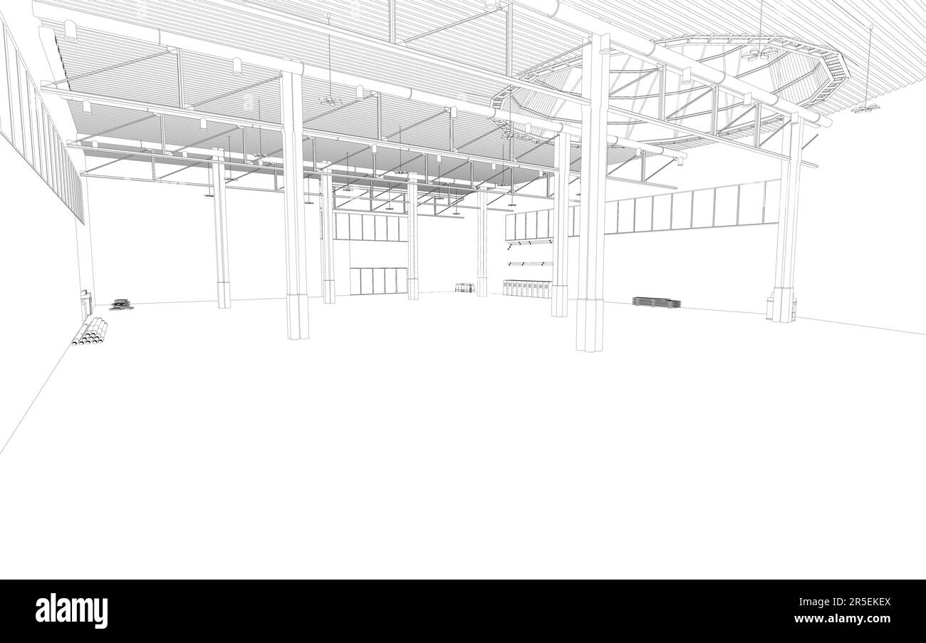 Hangar outline from black lines isolated on white background. Warehouse ...