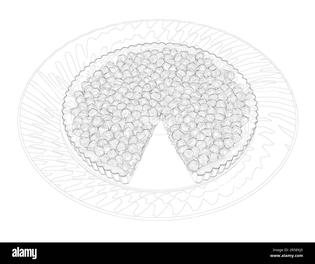 The contour of a pie with berries with a cut piece on a plate from ...