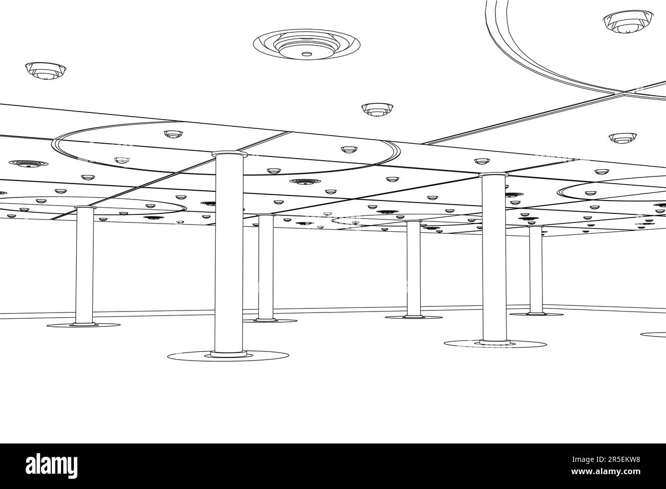 Outline of the room with columns made of black lines isolated on a ...