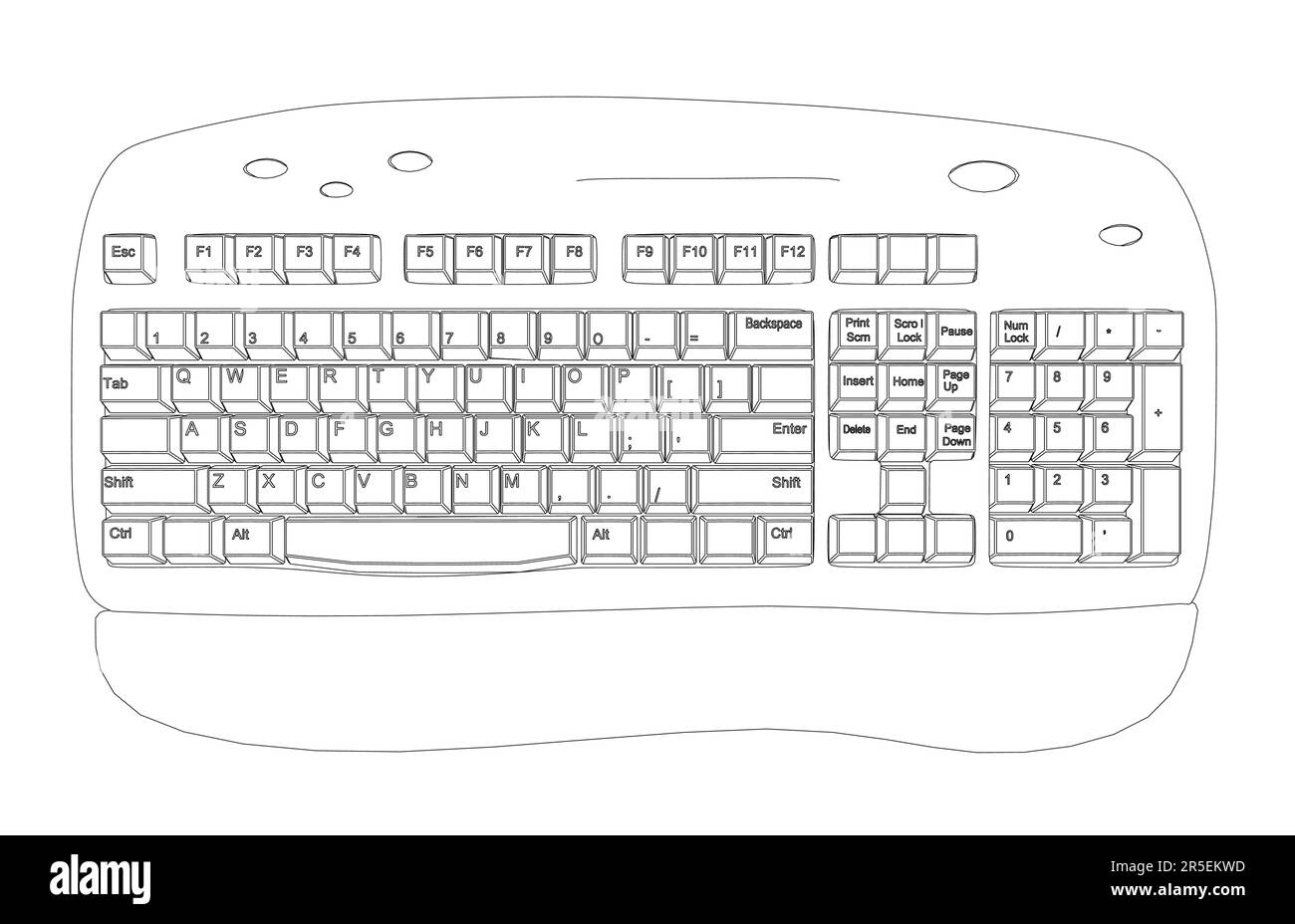 Outline Of A Computer Keyboard From Black Lines Isolated On A White