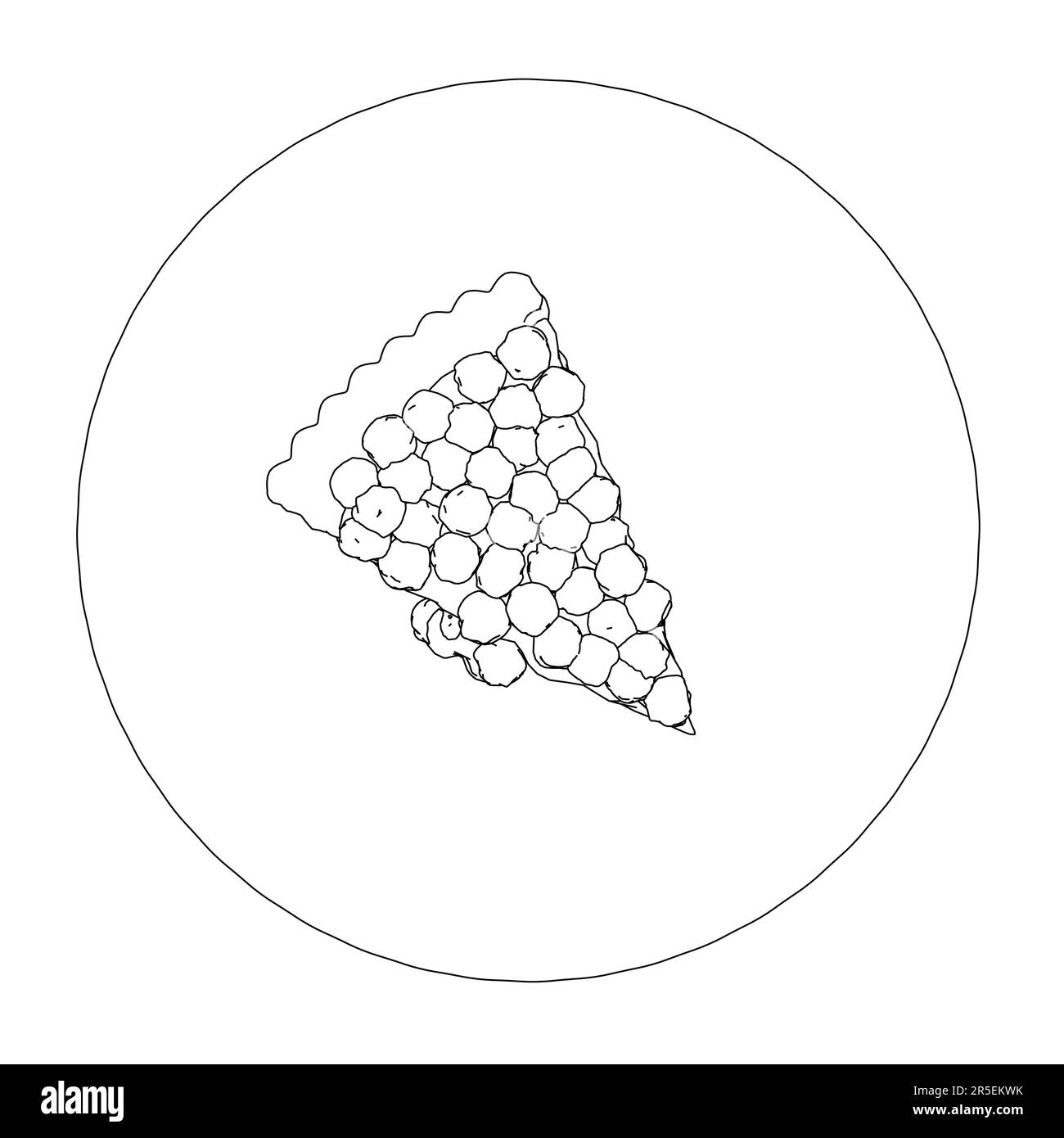 Outline of a piece of pie with berries on a plate from black lines ...