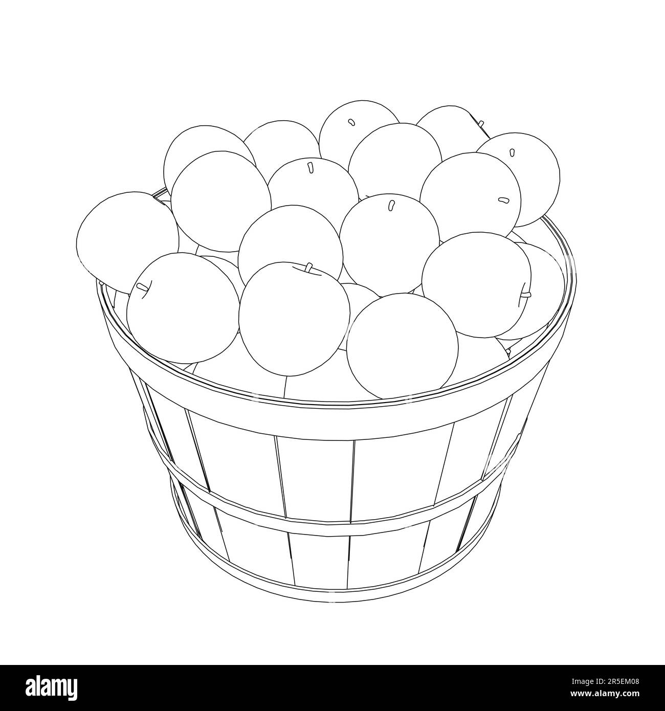 Outline of a pile of apples in a bucket from black lines isolated on a ...