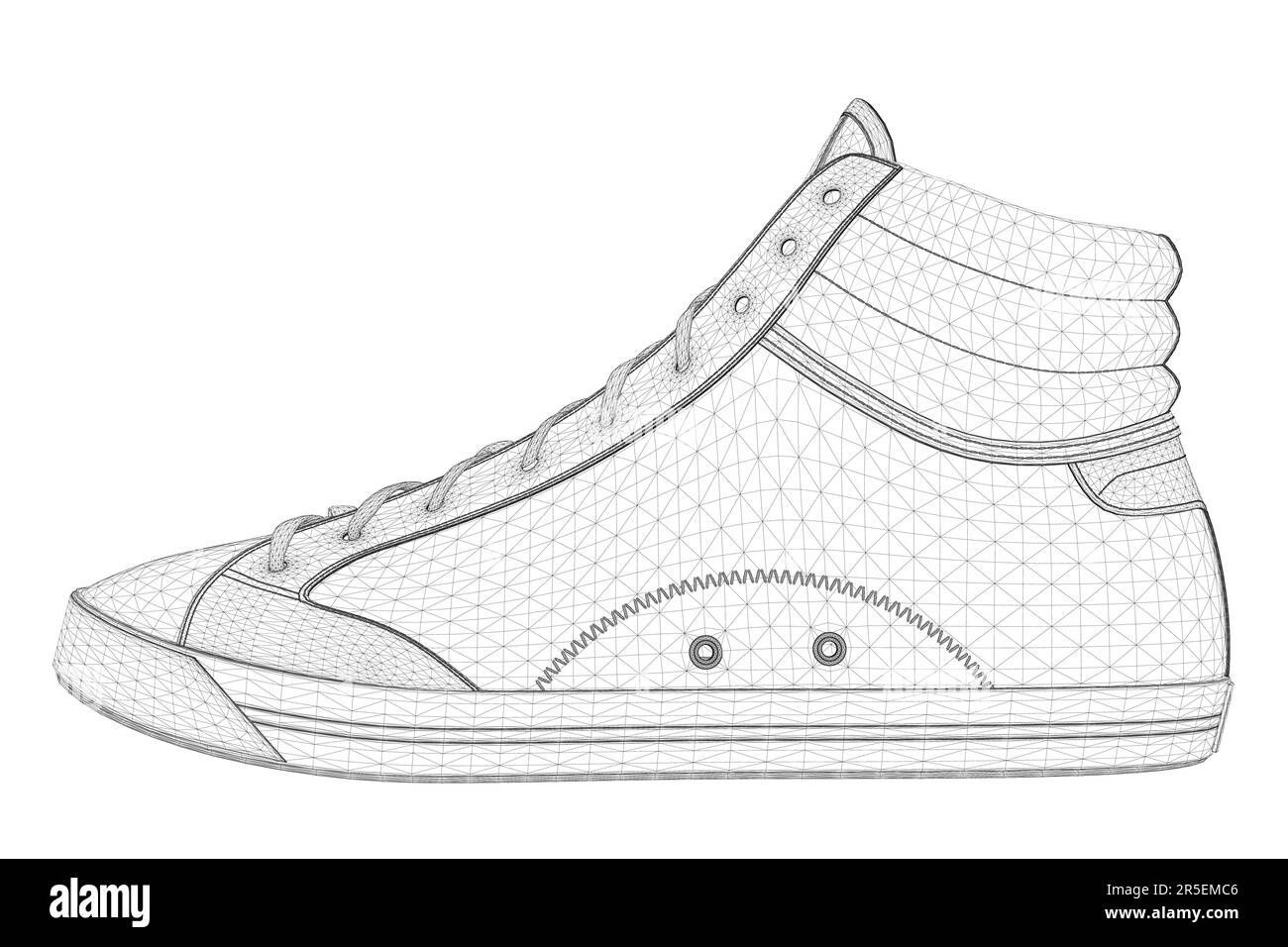 Wireframe of sports sneakers from black lines isolated on white ...