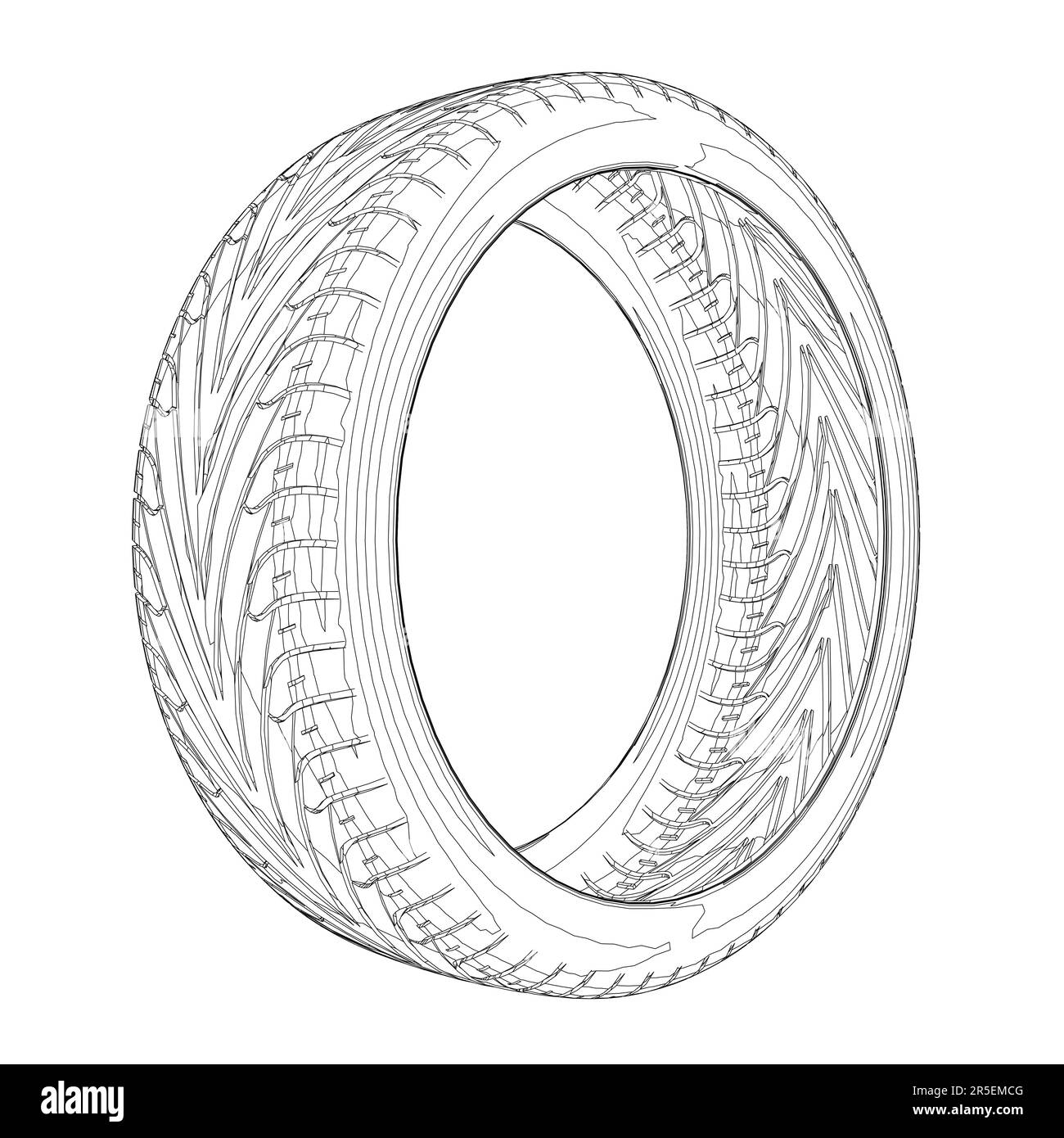 Outline of a car tire from black lines isolated on a white background ...