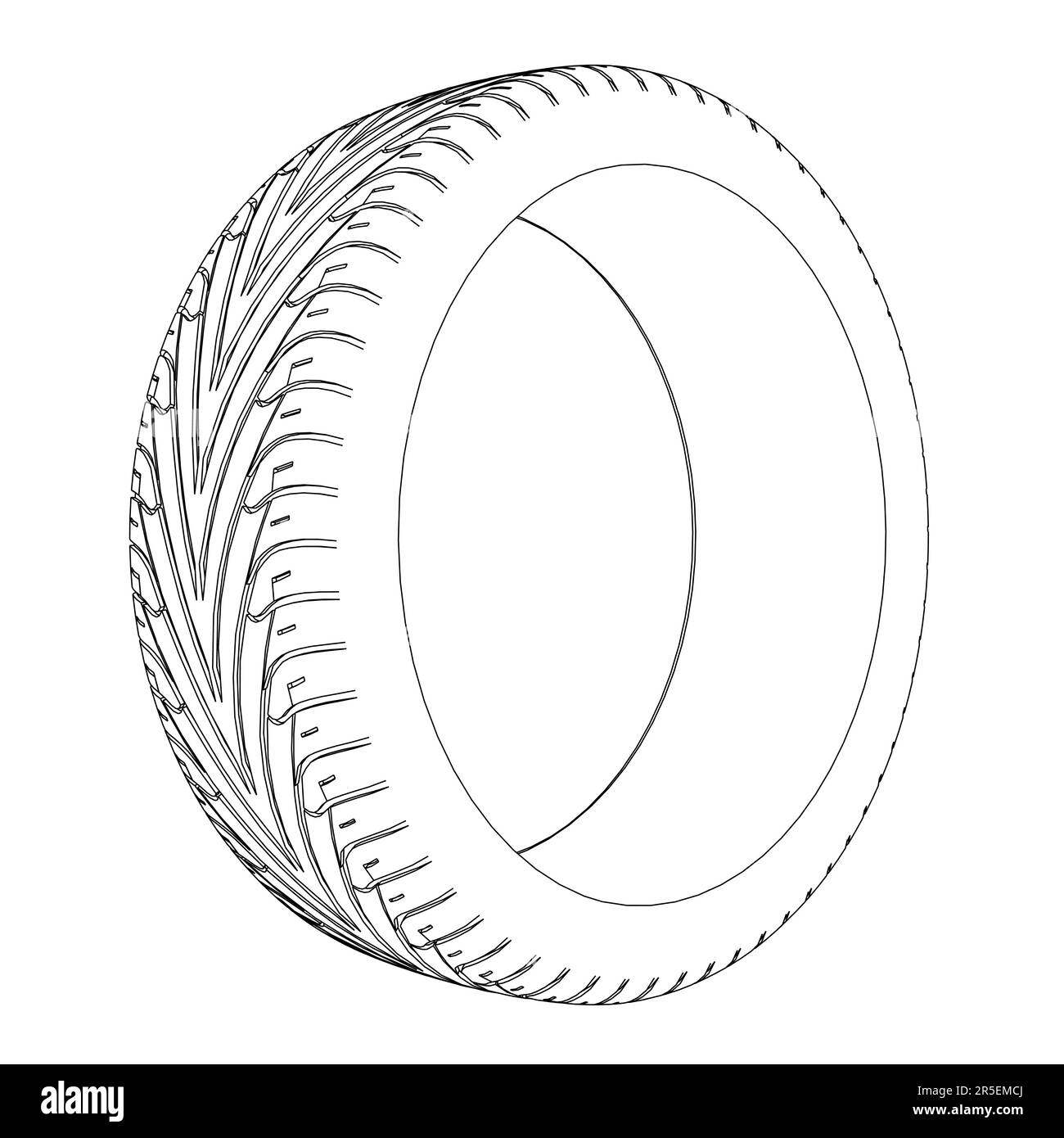 Outline of a car tire from black lines isolated on a white background ...