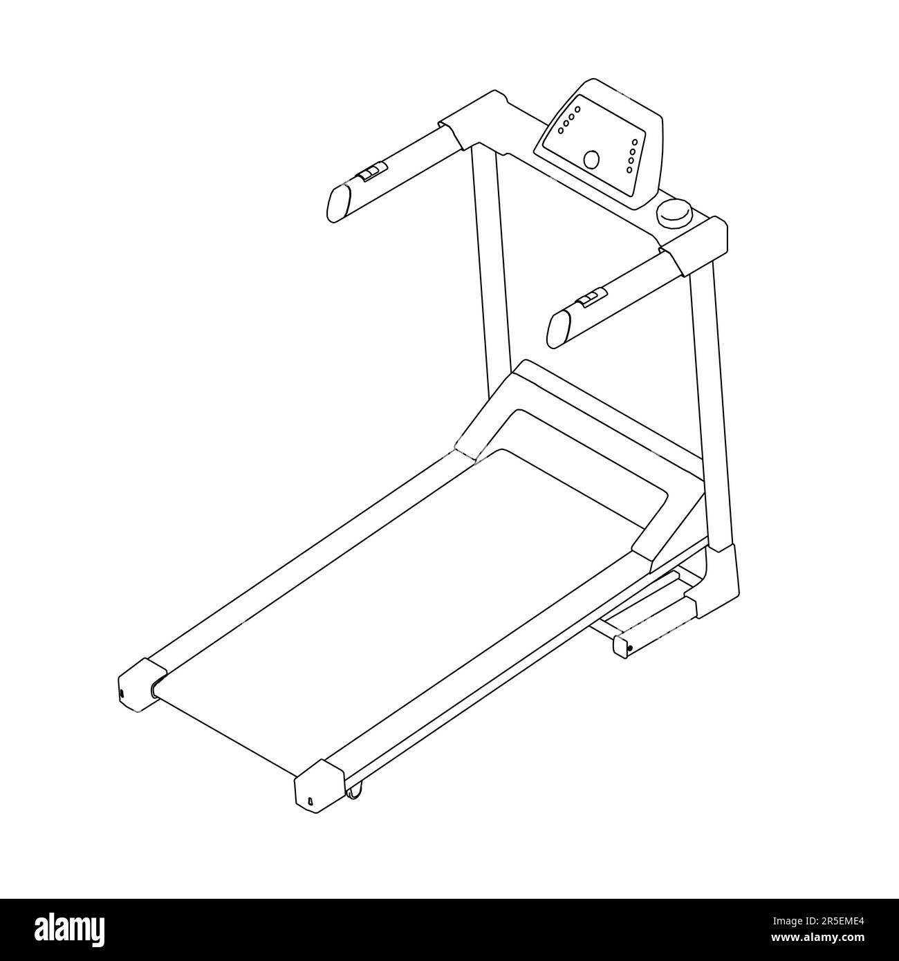 Outline of a treadmill from black lines isolated on a white background. Isometric view. 3D ...