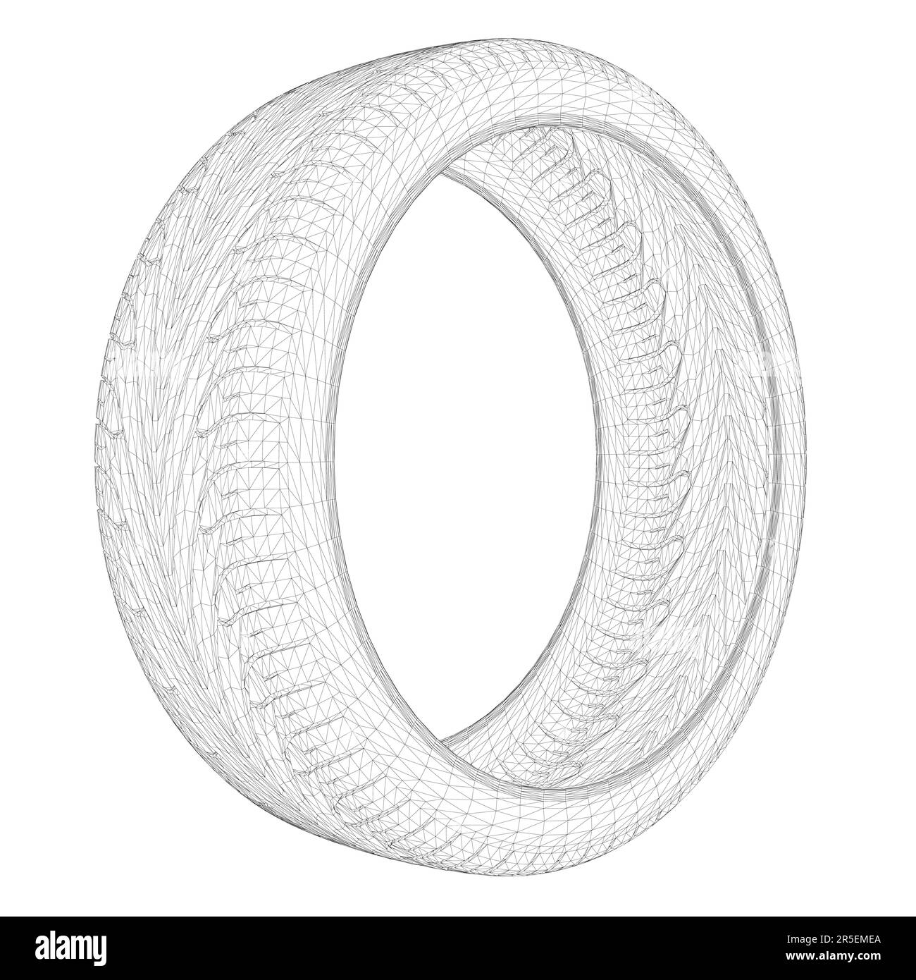 Wireframe of a car tire from black lines isolated on a white background ...