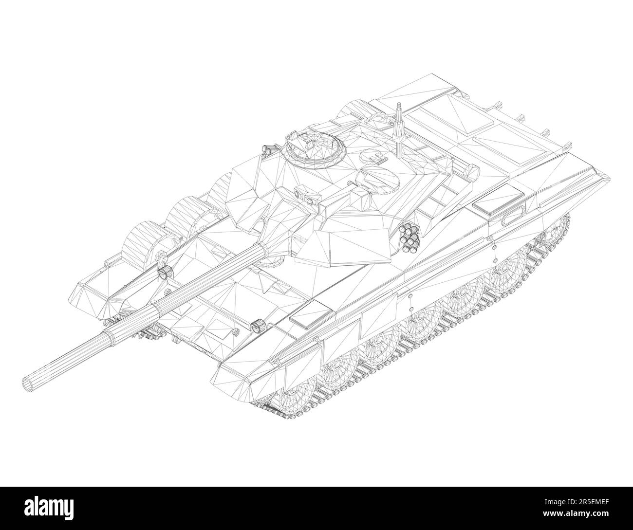 Battle tank wireframe from black lines isolated on white background. Isometric view. 3D. Vector ...