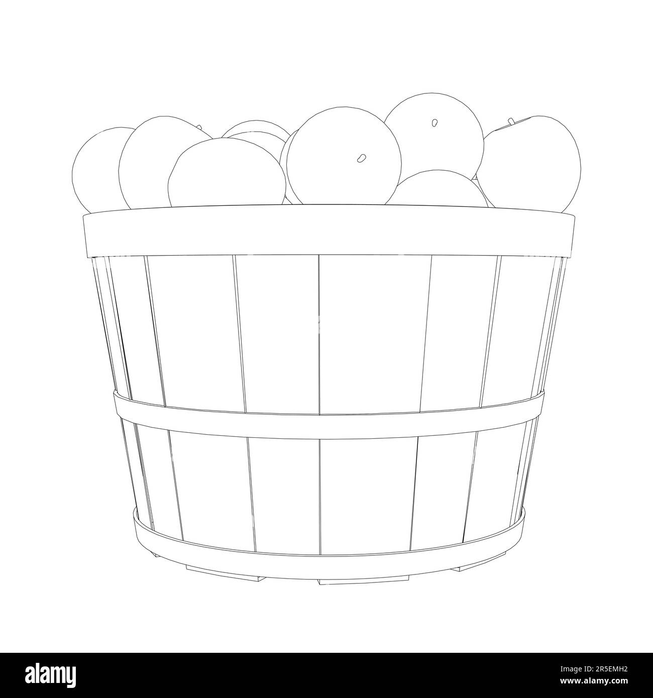 Outline of a pile of apples in a bucket from black lines isolated on a ...