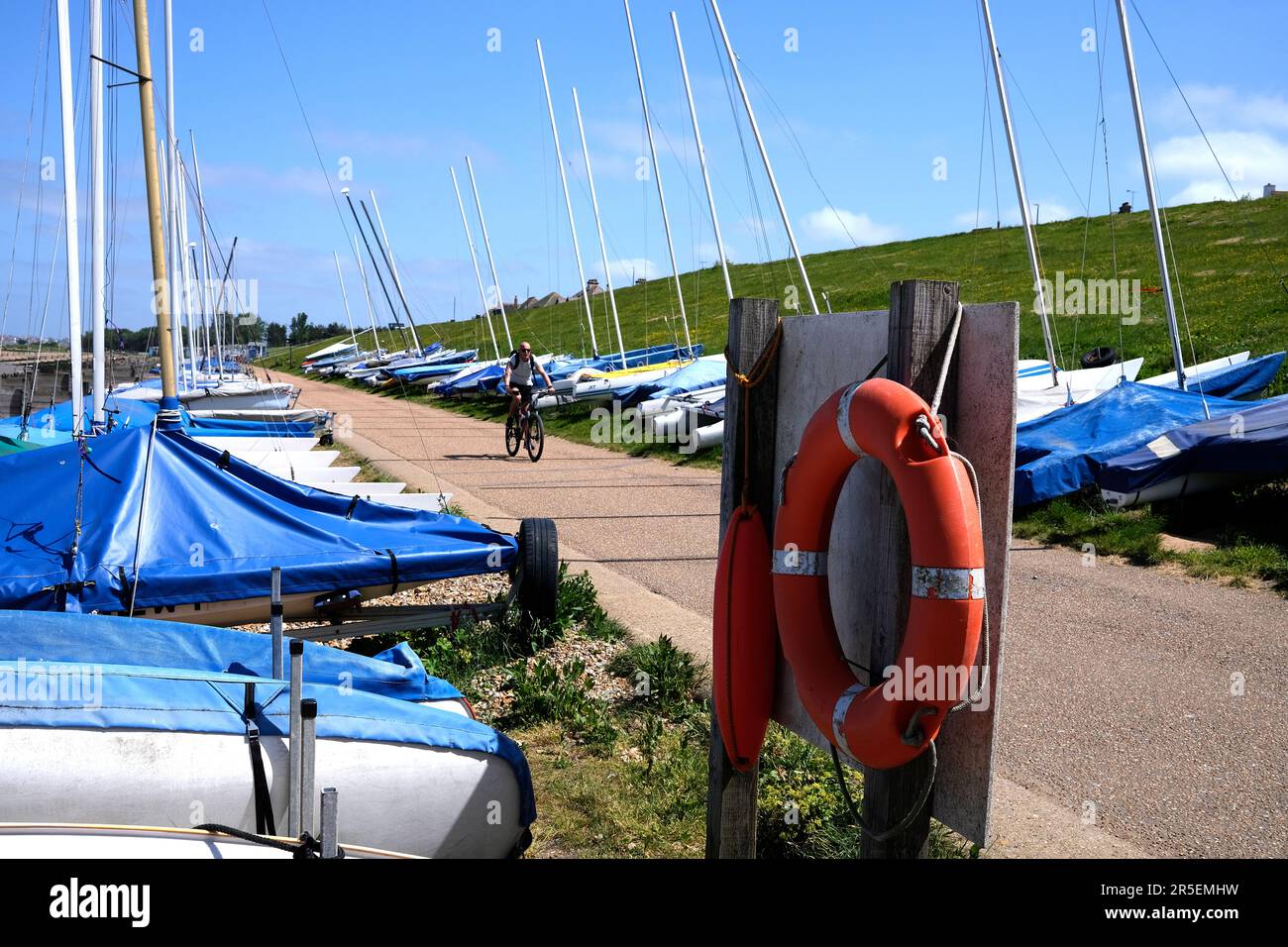 row of sailing boats in tankerton,a surburb of whitstable town,east ...