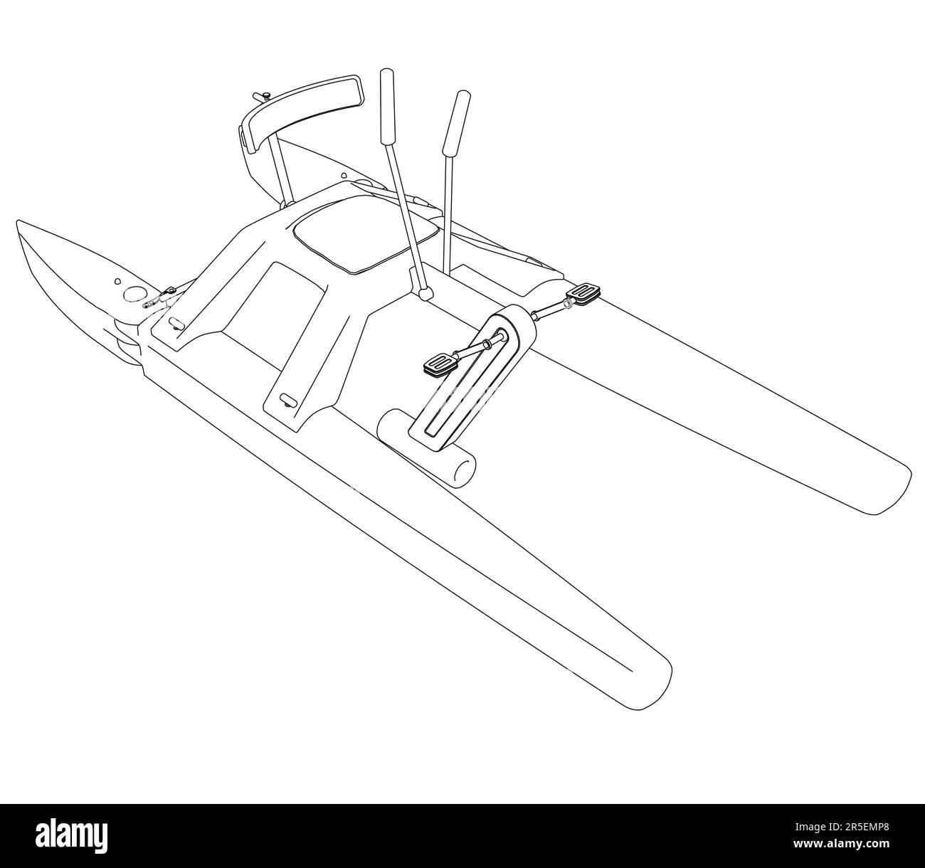 Outline of a catamoran with pedals from black lines isolated on a white background. Isometric ...